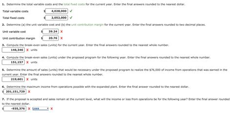 Solved Determine The Total Variable Costs And The Total Chegg Com