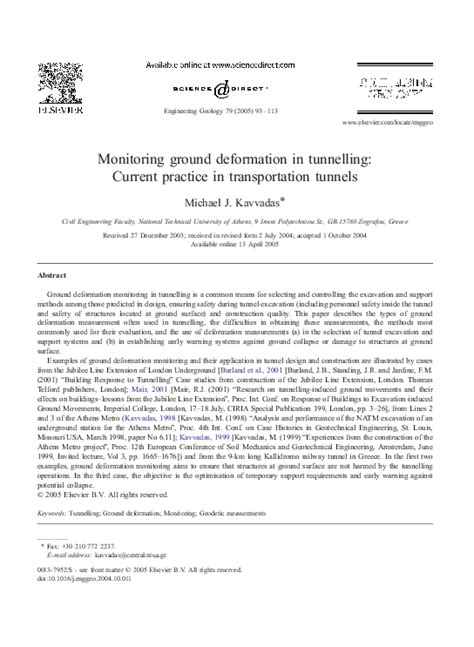 Pdf Monitoring Ground Deformations In Tunnelling Current Practice In Transportation Tunnels