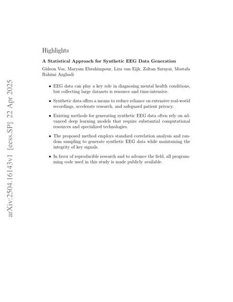 Pdf A Statistical Approach For Synthetic Eeg Data Generation