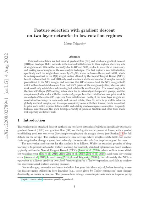 Feature Selection With Gradient Descent On Two Layer Networks In Low