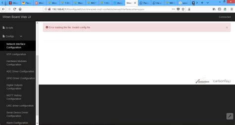 ethernet интерфейс invalid config file web ui wiren board support