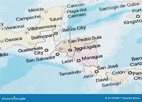Light Blue Pin Needle Into Tegucigalpa City Of Honduras Political Map