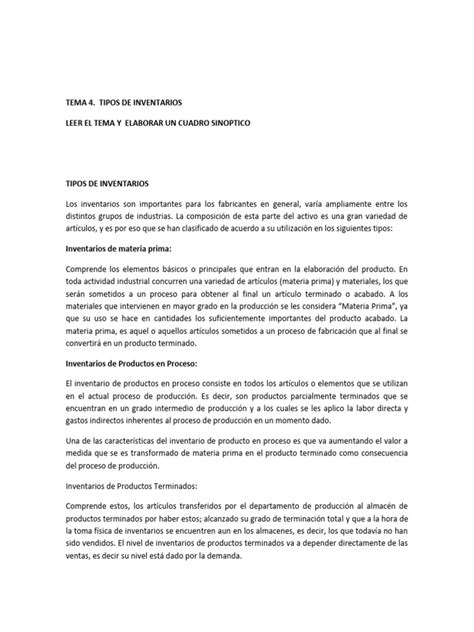 Tema 4 Tipos De Inventarios Pdf Materia Prima Importar