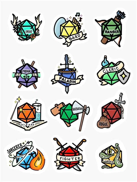D20 Classes Sticker For Sale By Kelsearae Dnd Crafts Dungeons And