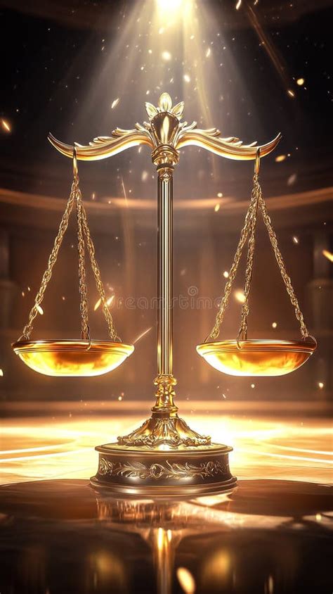 Illuminated Golden Scales Represent Justice Set In A Grand Space With Warm Soft Lighting