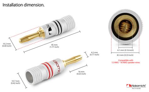 Nakamichi Excel Series 24k Gold Plated Banana Plugs 12 Awg 18 Awg