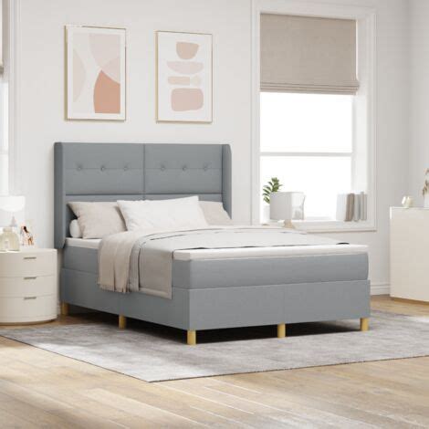 Vidaxl Box Spring Bed With Mattress And Led Light Grey 140x200 Cm Fabric