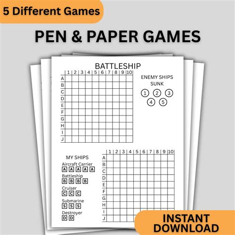 Printable Pen And Paper Games 5 Game Bundle Tic Tac Toe Hangman