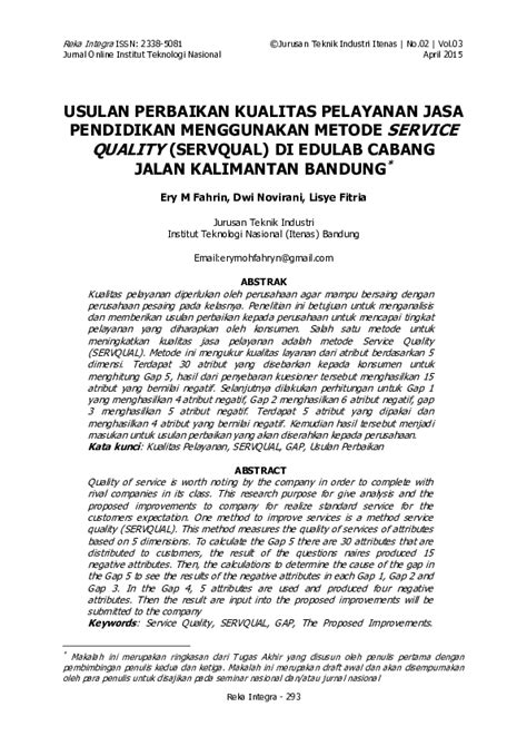 Pdf Usulan Perbaikan Kualitas Pelayanan Jasa Pendidikan Menggunakan