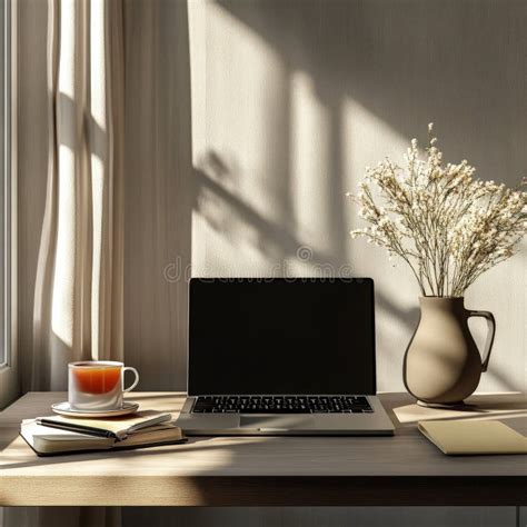 A Laptop Computer Is Positioned On A Desk Right Next To A Cup Of Tea