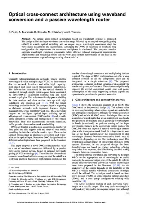 Pdf Optical Cross Connect Architecture Using Waveband Conversion And