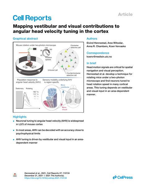 Pdf Mapping Vestibular And Visual Contributions To Angular Head Velocity Tuning In The Cortex