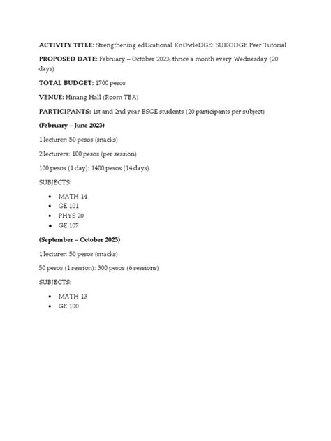 Bsge Peer Tutorial Proposal Pdf
