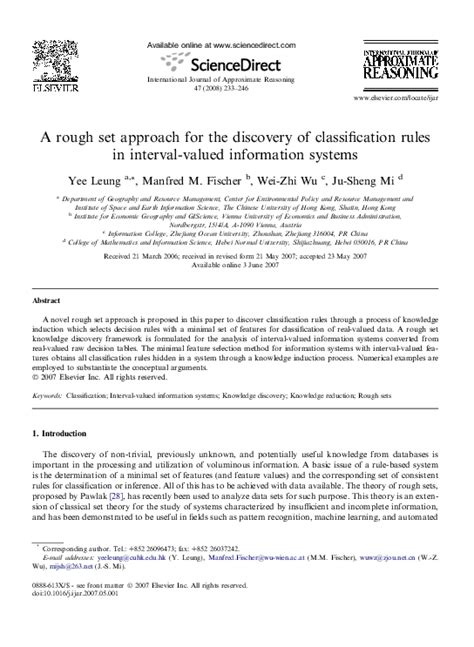 Pdf A Rough Set Approach For The Discovery Of Classification Rules In Interval Valued