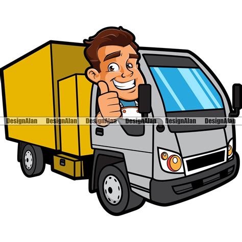 Delivery Box Truck Driver Cartoon Character Trucker Move Moving Mover