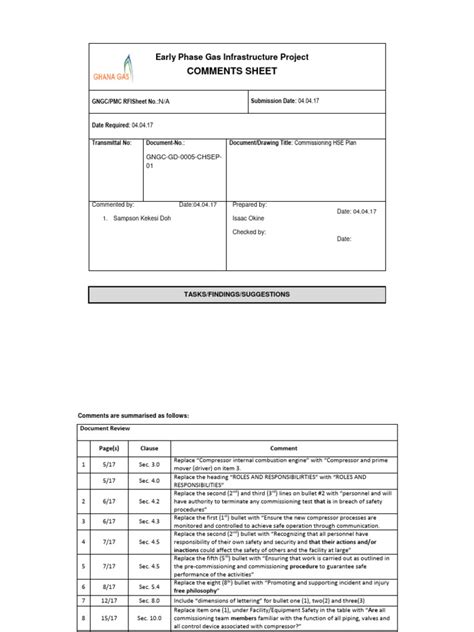 Comment Sheet For Commissioning Hse Plan Pdf Us Securities And