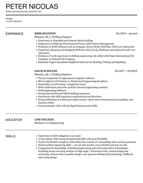 Drilling Engineer Resume Samples Velvet Jobs