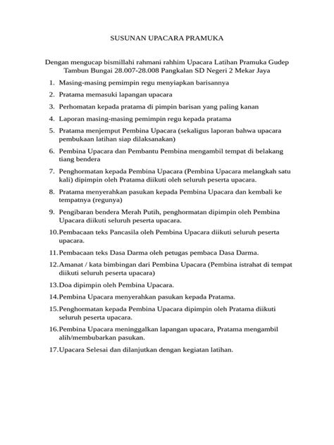 Susunan Upacara Pramuka Sd Mekar Jaya Pdf