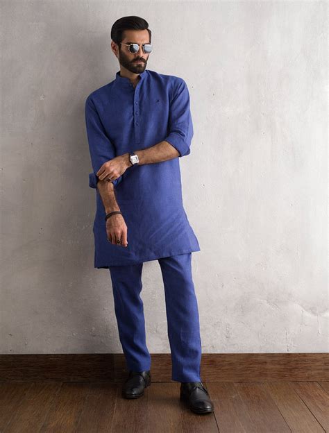 Cobalt Linen Kurta And Pant Pajama Ismail Farid Pakistan