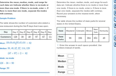 determine the mean median mode and range for each data set indicate w
