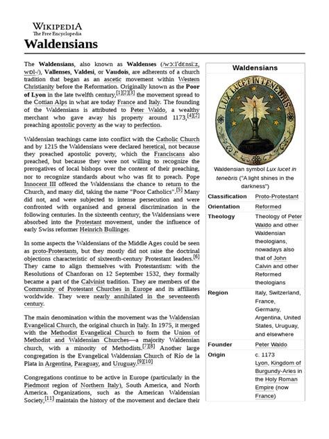 Waldensians History And Beliefs Pdf Protestantism Eucharist