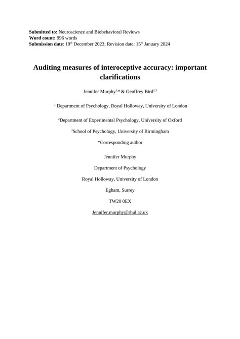 Pdf Auditing Measures Of Interoceptive Accuracy Important Clarifications