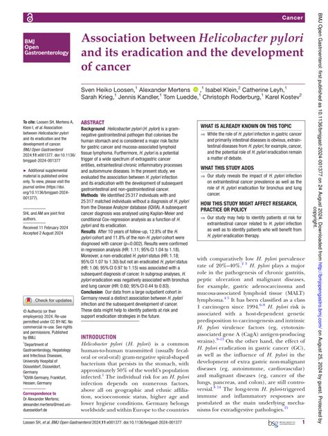 Pdf Association Between Helicobacter Pylori And Its Eradication And The Development Of Cancer