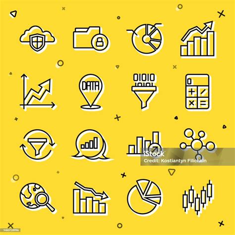 주식 시장 마인드 맵 인포 그래픽 계산기 파이 차트 데이터 분석 재무 성장 클라우드 및 방패 및 바이너리 코드 아이콘으로 라인 브라우저를 설정합니다 벡터 0명에 대한 스톡