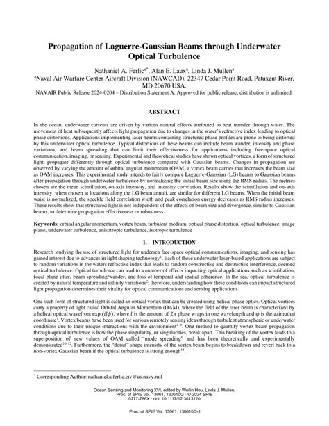 Pdf Propagation Of Laguerre Gaussian Beams Through Underwater Optical Turbulence