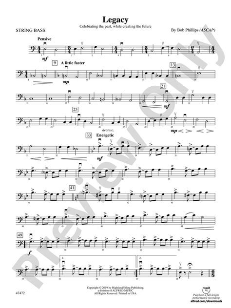 Legacy String Bass String Bass Part Digital Sheet Music Download