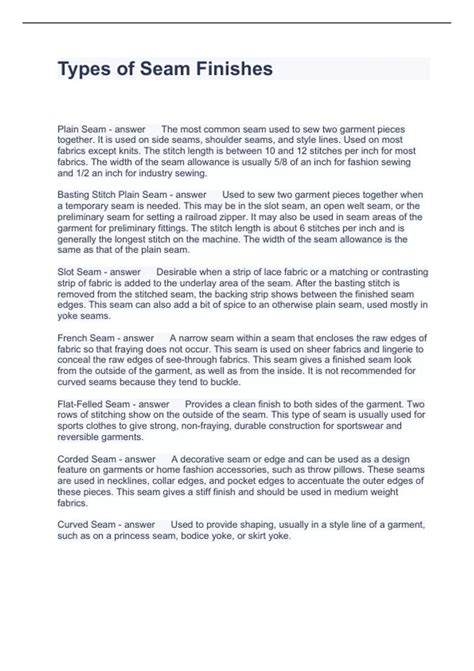 Types Of Seam Finishes Questions With Correct Answers 2024 Seams Stuvia Us