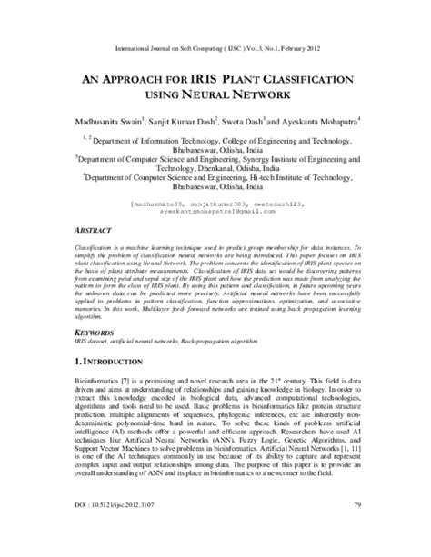 pdf an approach for iris plant classification using neural network