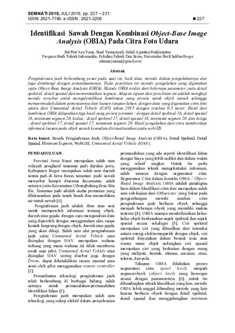 Pdf Identifikasi Sawah Dengan Kombinasi Object Base Image Analysis Obia Pada Citra Foto Udara