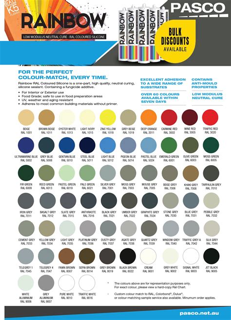 Rainbow Silicone Colour Chart Pasco Construction Solutions