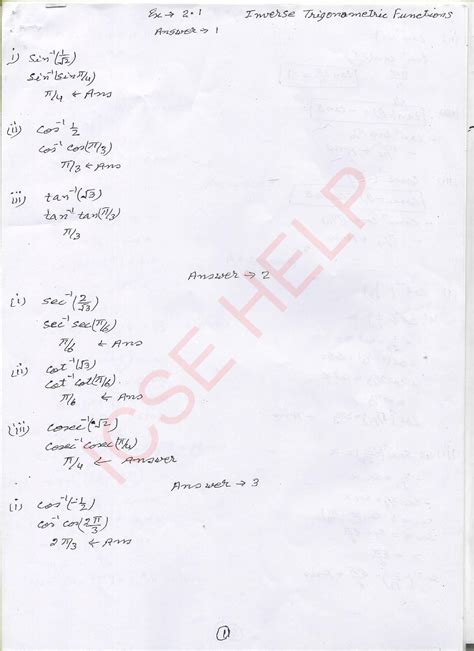 Exe 2 1 Inverse Trignometric Functions M L Aggarwal Isc Class 12 Agricultural Marketing