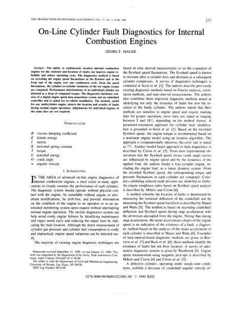 On Line Cylinder Fault Diagnostics For Internal Combustion Engines Pdf Internal Combustion