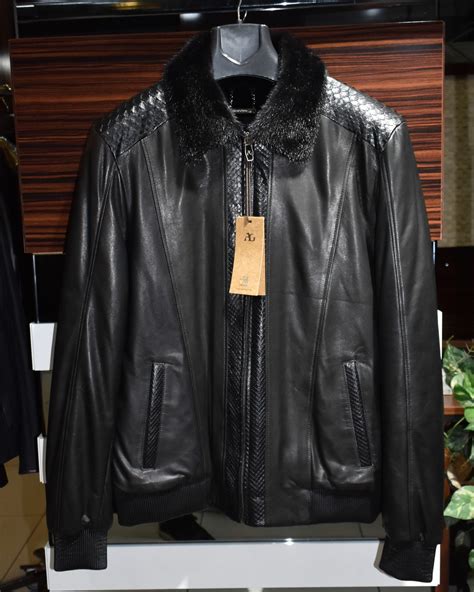angelo galasso python trim mink collar fur lining leather jacket