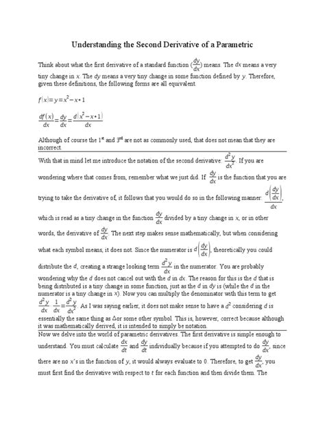Understanding The Second Derivative Of A Parametric Function Pdf