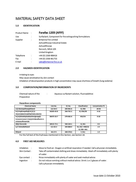2973britannia Afff Coshh Sheet Pdf Magnesium Toxicity