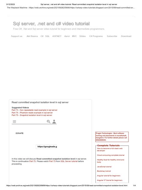 76 Read Committed Snapshot Isolation Level In Sql Server Pdf Database Transaction Language