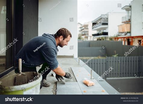 Professional Tiler Placing Tiles Position Levelling Stock Photo Shutterstock