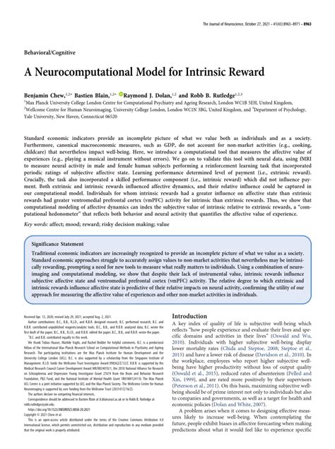 Pdf A Neurocomputational Model For Intrinsic Reward