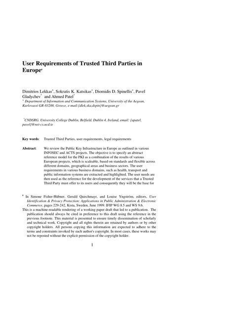 Pdf User Requirements Of Trusted Third Parties In Europe