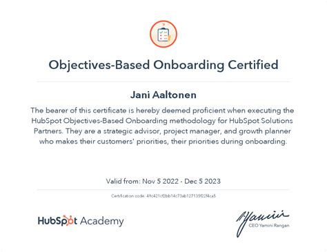 Hubspot Academy Objectives Based Onboarding Certification