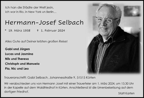 Traueranzeigen Von Hermann Josef Selbach Wirtrauern