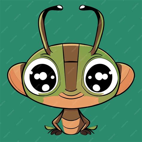 A Cute Grasshopper Chibi Style Vintage Colors Solid Background Vector Illustration Cartoon