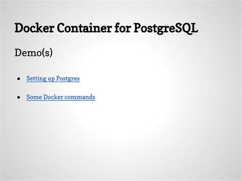 PostgreSQL Setup Using Docker PPT
