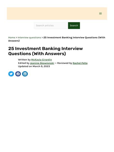 25 Investment Banking Interview Questions With Answers Forage Pdf