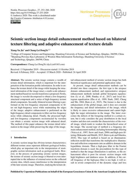 PDF Seismic Section Image Detail Enhancement Method Based On Bilateral Texture Filtering And