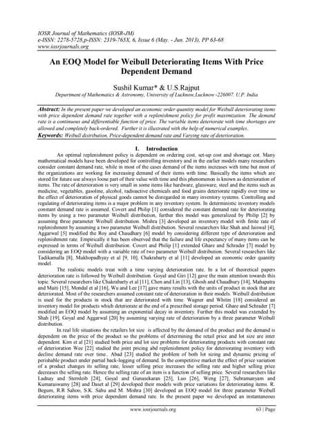 An Eoq Model For Weibull Deteriorating Items With Price Dependent Demand Pdf